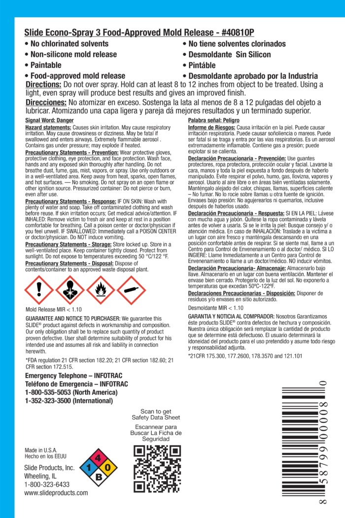 SLIDE Econo-Spray 3 Food Approved Mold Release No. 40810P | Plastixs